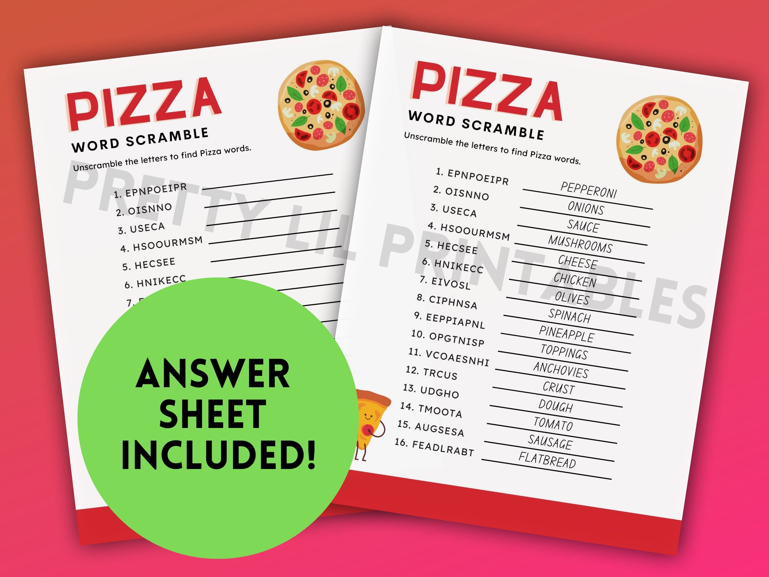 Pizza Word Scramble - Instant Download Activity Homeschool Party Family ...