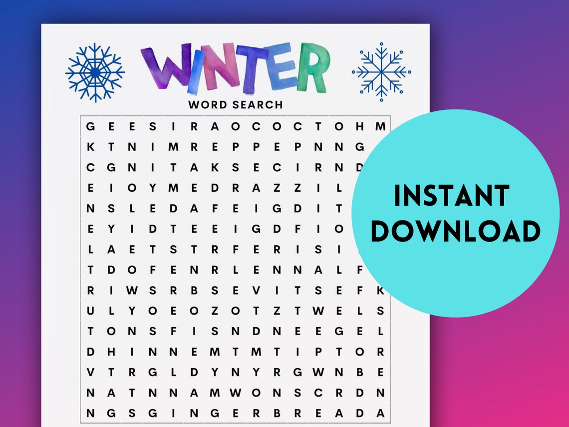 Winter Holidays Word Search - Instant Download - Printable Activity - Etsy