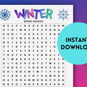 Winter Holidays Word Search - Instant Download - Printable Activity - Etsy