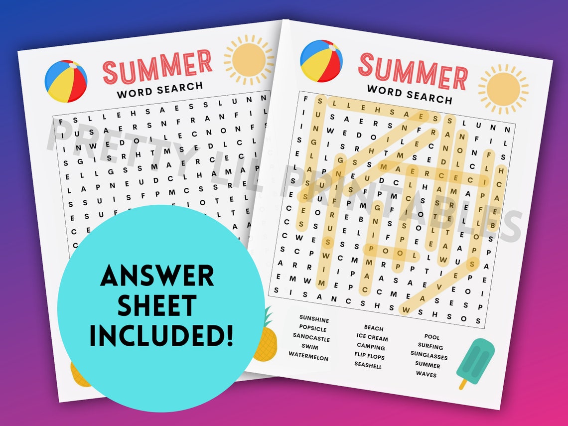 Summer Word Search Instant Download Printable Activity - Etsy