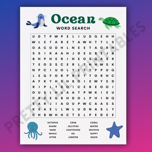 Ocean Under the Sea Word Search - Instant Download - Printable Activity ...