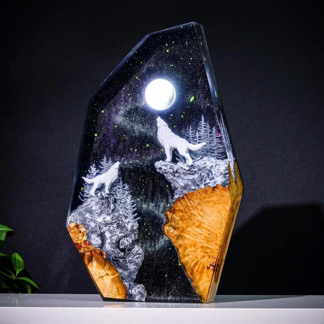 Aurora Borealis Lamp Howling Wolf Northern Lights Lamp Alaska Decor ...