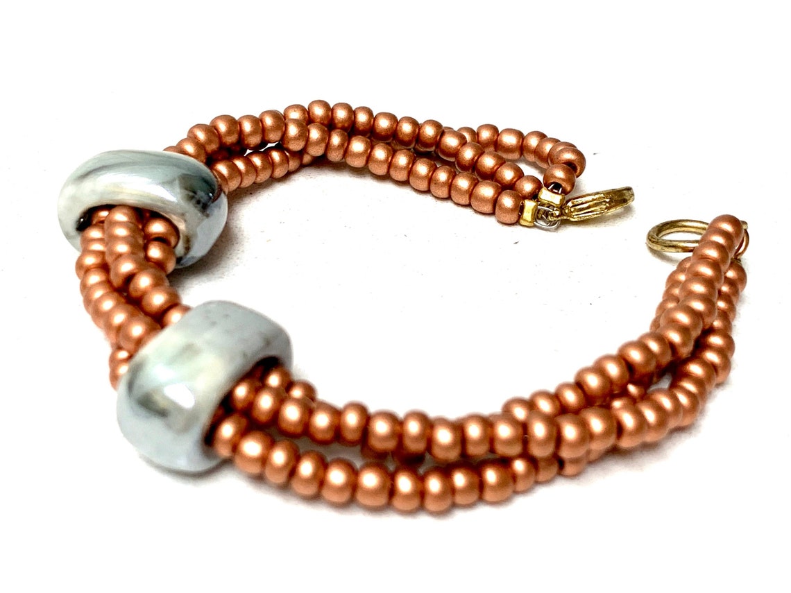 Metal Copper and Grey Shellacked Clay Beaded Multi-strand - Etsy Canada