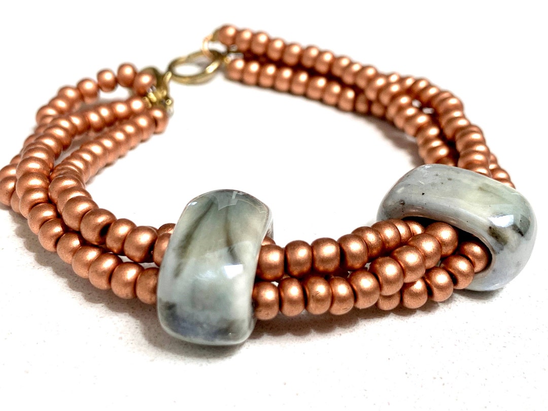 Metal Copper and Grey Shellacked Clay Beaded Multi-strand - Etsy Canada