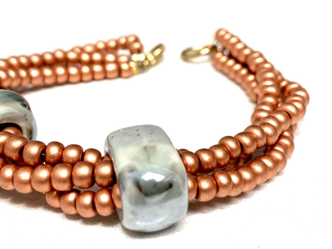 Metal Copper and Grey Shellacked Clay Beaded Multi-strand - Etsy Canada