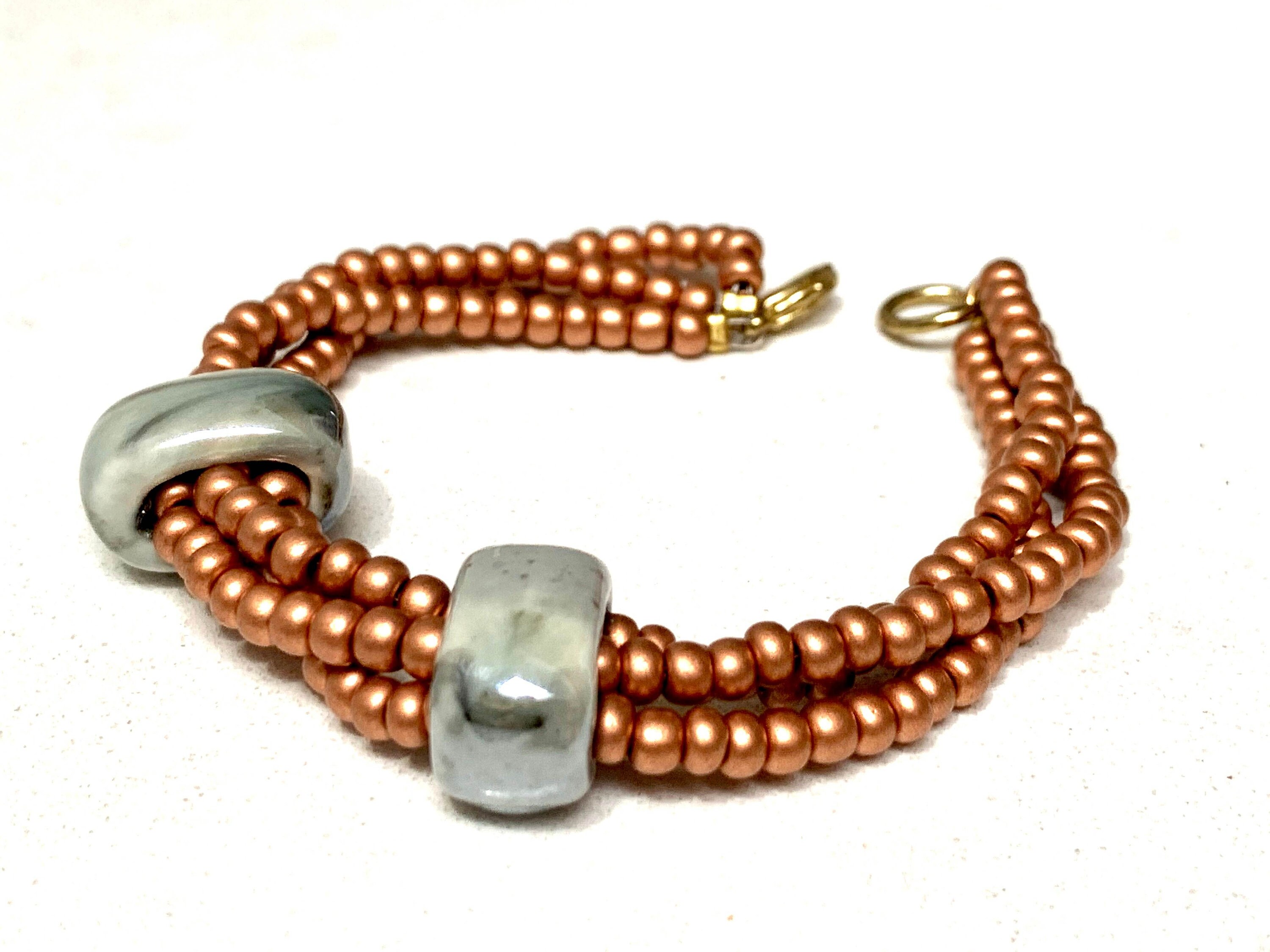 Metal Copper and Grey Shellacked Clay Beaded Multi-strand - Etsy Canada