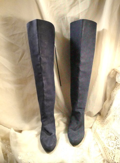 New Black Thigh High Draw String Boots Suede Look For Sale