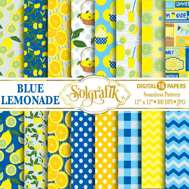 Blue Lemonade Paper Pack, Picnic Paper, Chevron, Polka Dots, Stripes ...