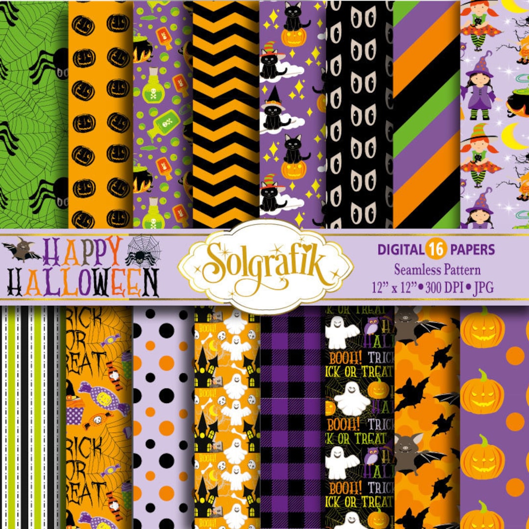 Halloween Digital Paper Pack, Witches, Pumpkin, Ghost, Halloween Paper ...