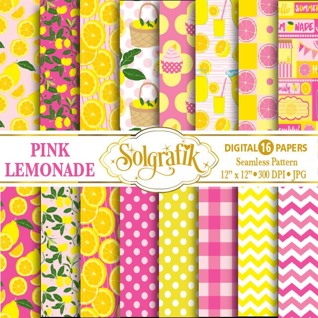 Pink Lemonade Paper Pack, Picnic Paper, Chevron, Polka Dots, Stripes ...