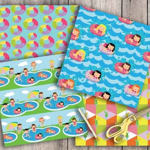 Girls Pool Party Digital Paper Pack, Pool Party Background,summer, Pool ...