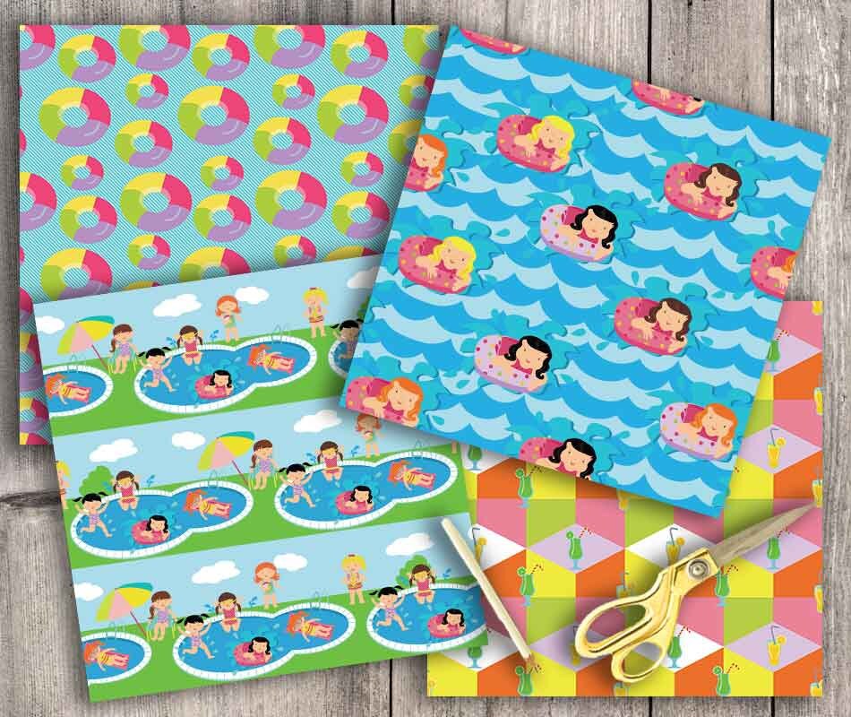 Girls Pool Party Digital Paper Pack, Pool Party Background,summer, Pool ...