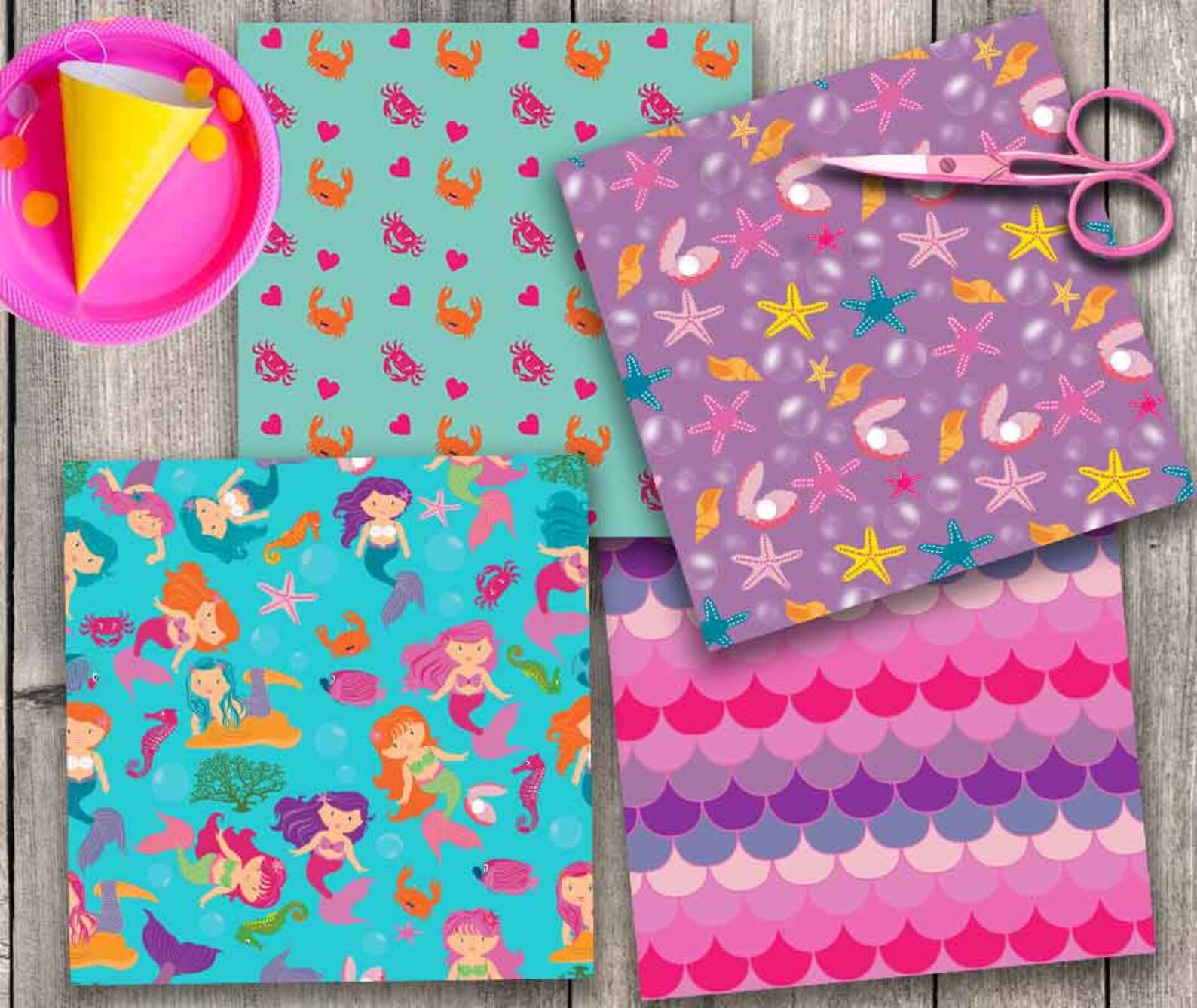 Little Mermaid Papers, Digital Paper Pack,nautical, Starfish, Fish ...