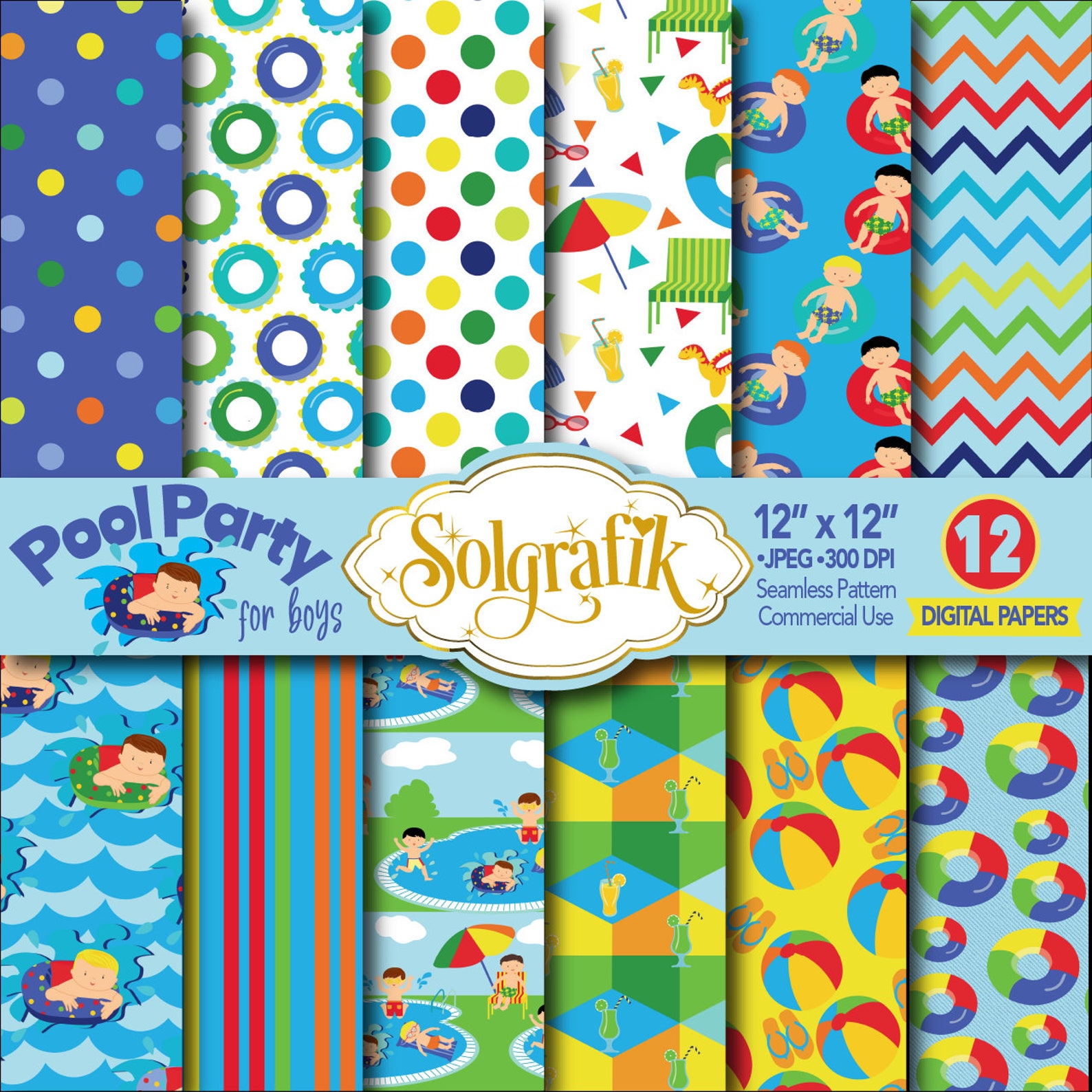 Boys Pool Party Digital Paper Pack Pool Party - Etsy