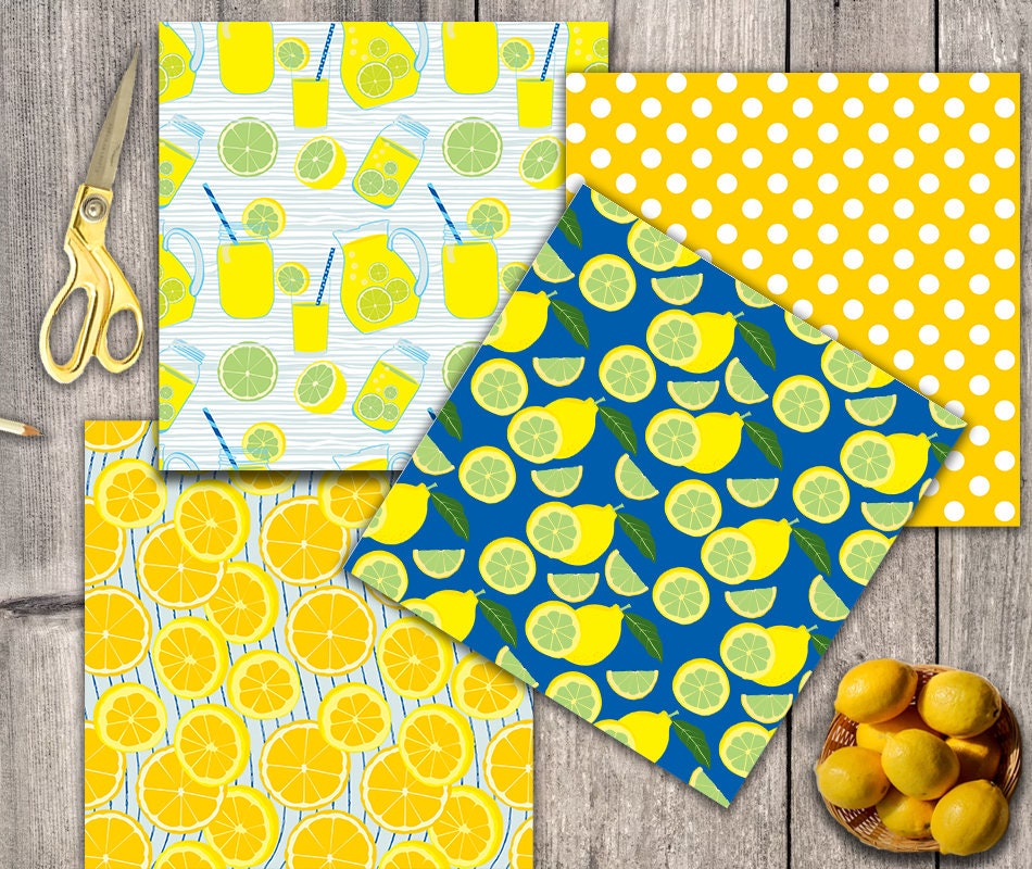 Blue Lemonade Paper Pack, Picnic Paper, Chevron, Polka Dots, Stripes ...