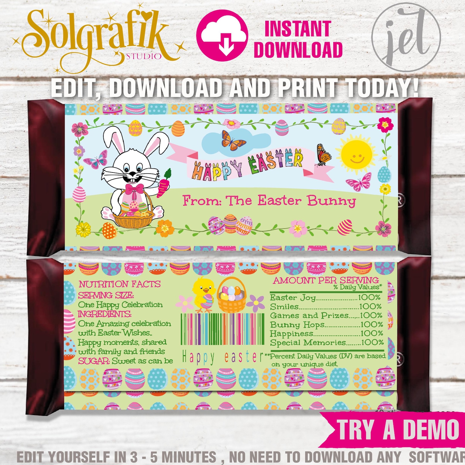 Easter Egg Hunt Candy Bar Wrappers Editable Template, Easter Brunch ...