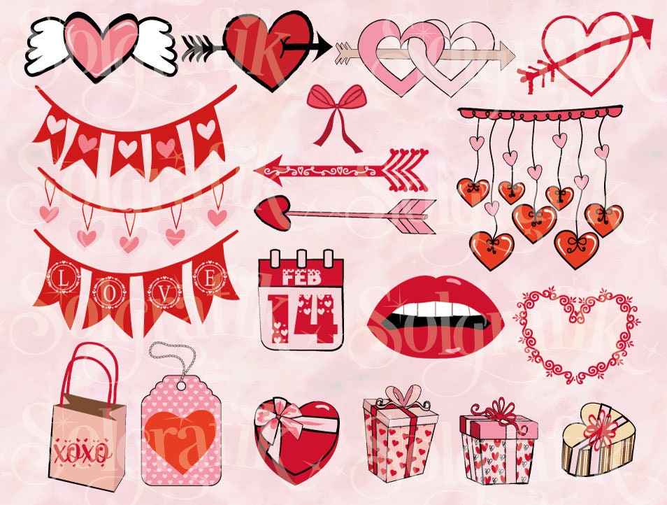 Valentine's Day Clipart Bundle: Birds Inlove, Hearts, Love Doodles,pink ...