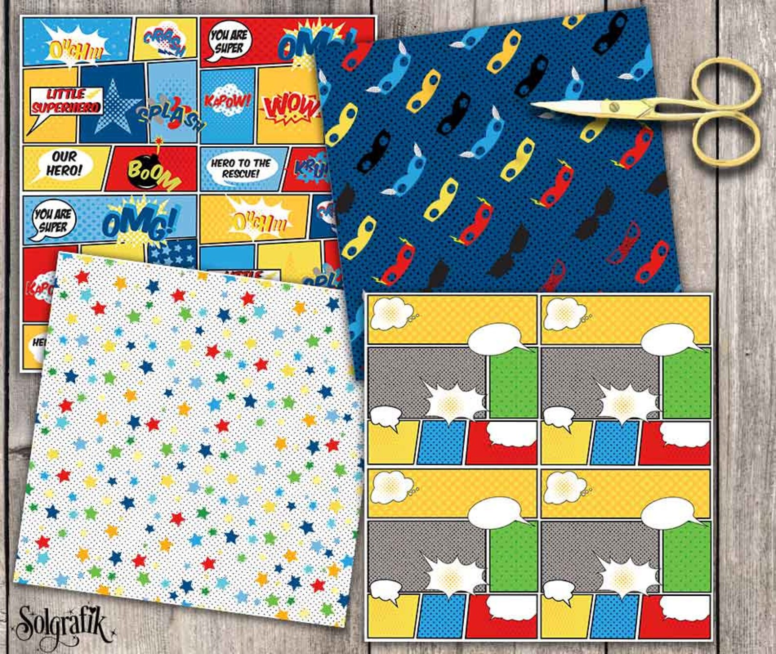 Superhero Digital Paper Pack Comic Book Pages,action Words,comic Sound ...