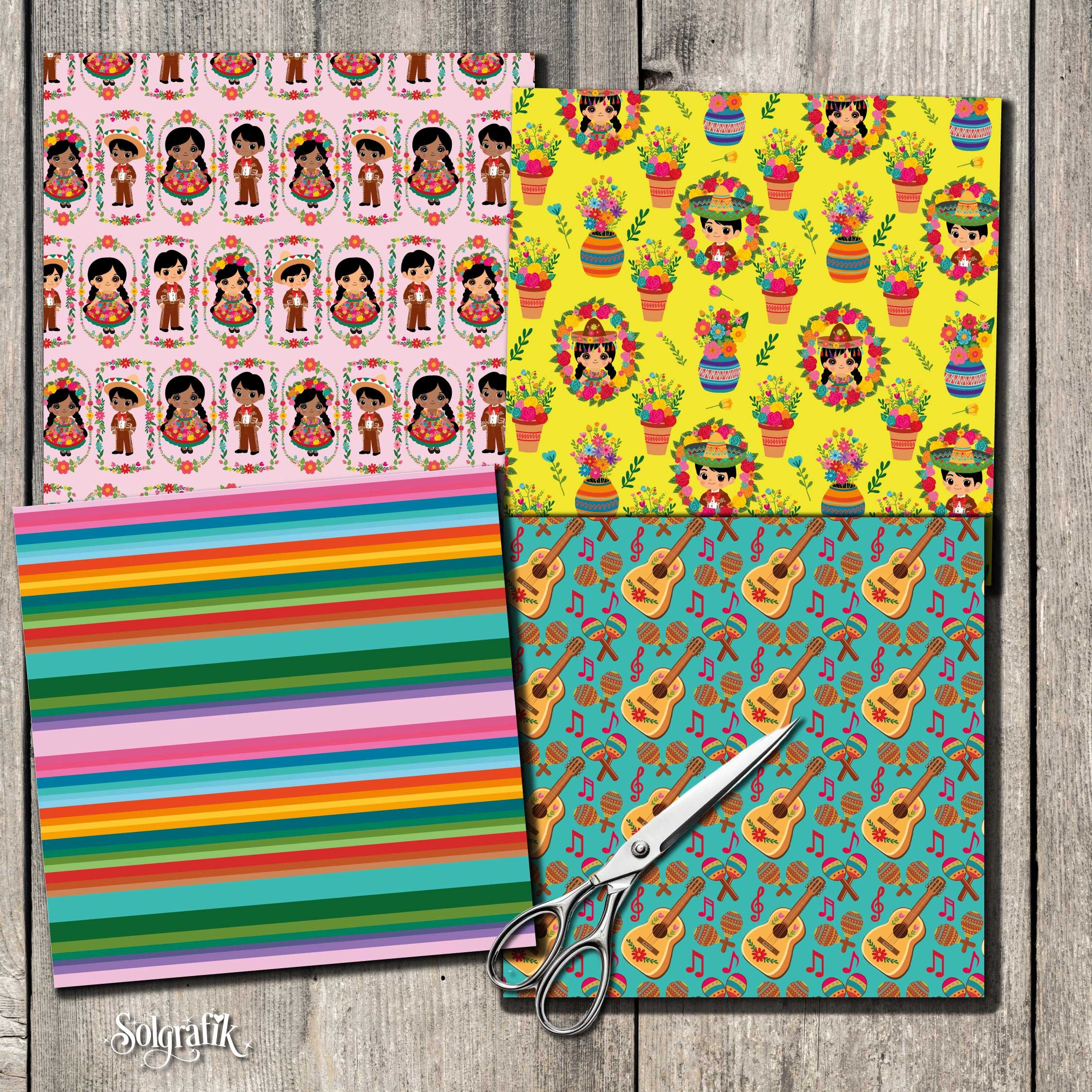 Mexican Party Digital Paper, Fiesta Mexicana, Flores, Maraca, 5 De Mayo ...