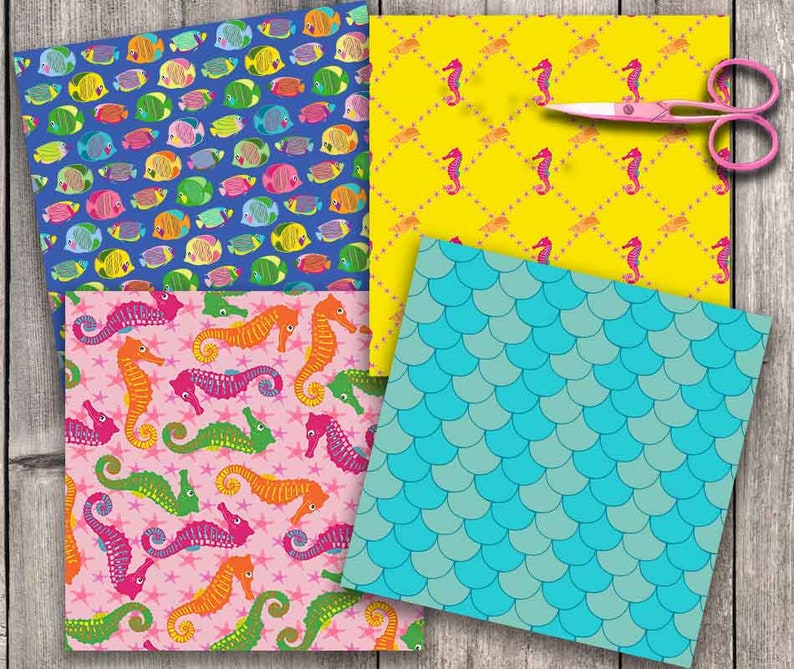 Little Mermaid Papers, Digital Paper Pack,nautical, Starfish, Fish ...