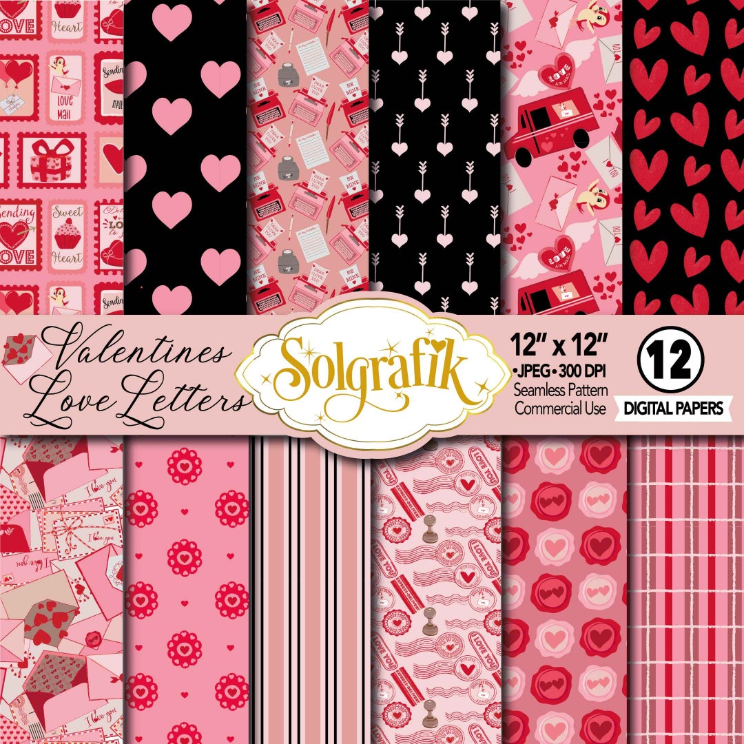 Valentine Love Letters Digital Papers, Love Letters, Background, Love ...
