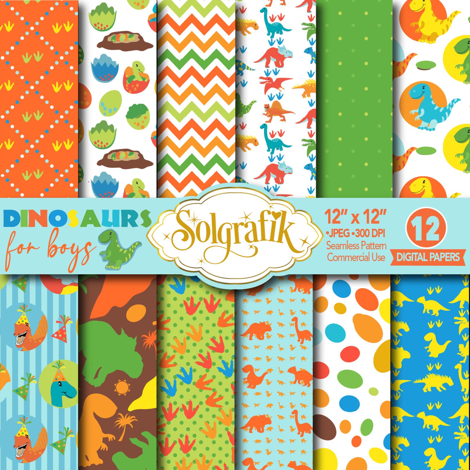 Dinosaurs ,digital Paper Pack, Dinosaur Background, Boy Dinosaur, Cute ...