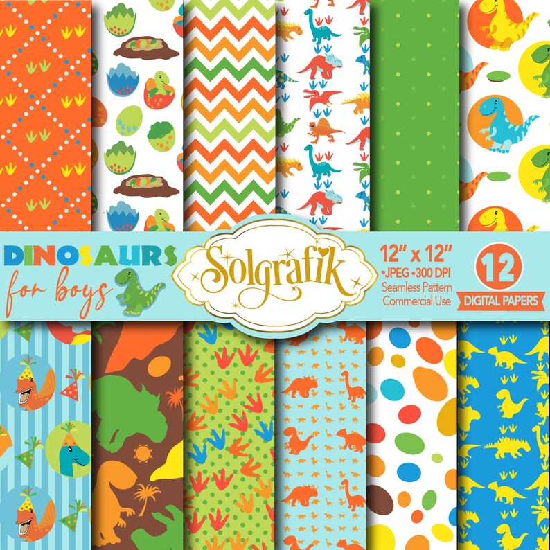 Dinosaurs ,digital Paper Pack, Dinosaur Background, Boy Dinosaur, Cute ...