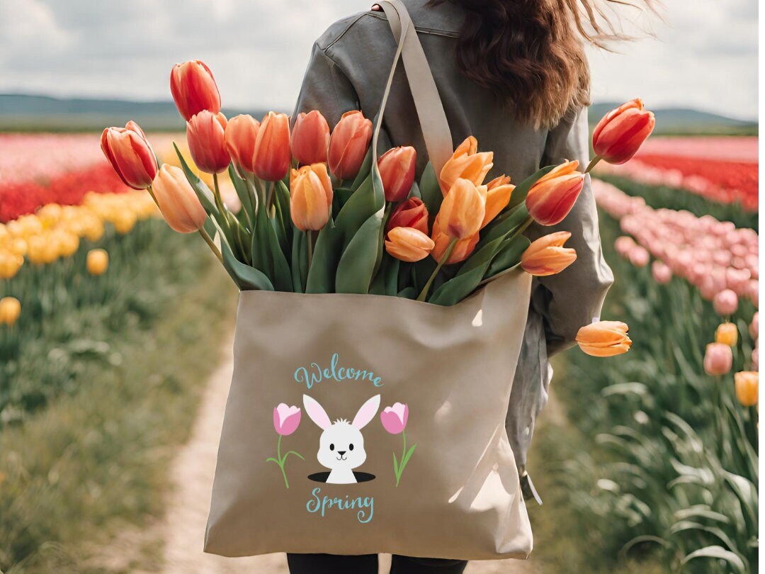 Welcome Spring With Tulips SVG, Cut File, Easter Bunny SVG, SVG Animal ...