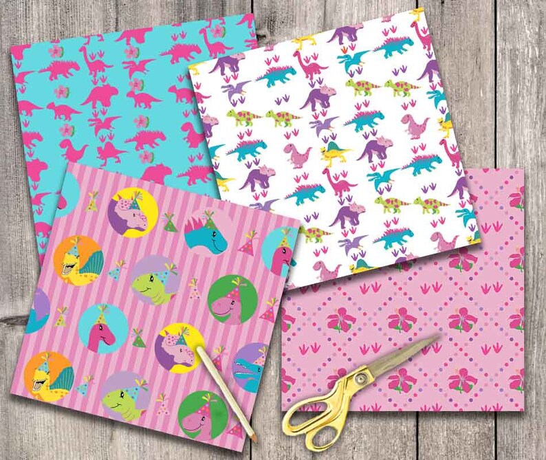 Dinosaurs for Girls,digital Paper Pack, Dinosaur Background, Girl ...