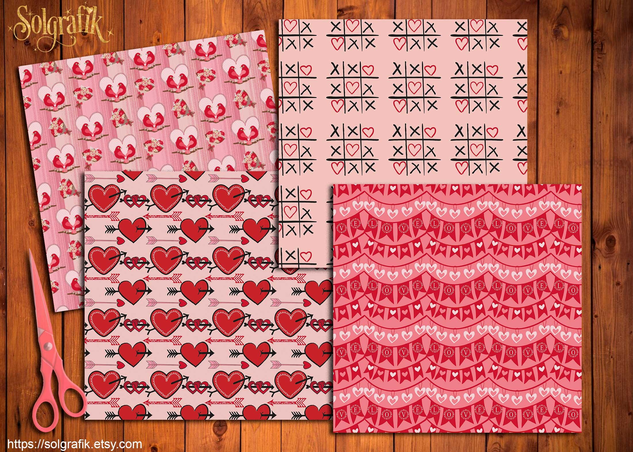 Valentines Day Digital Papers, Romantic Scrapbook Paper, Seamless ...