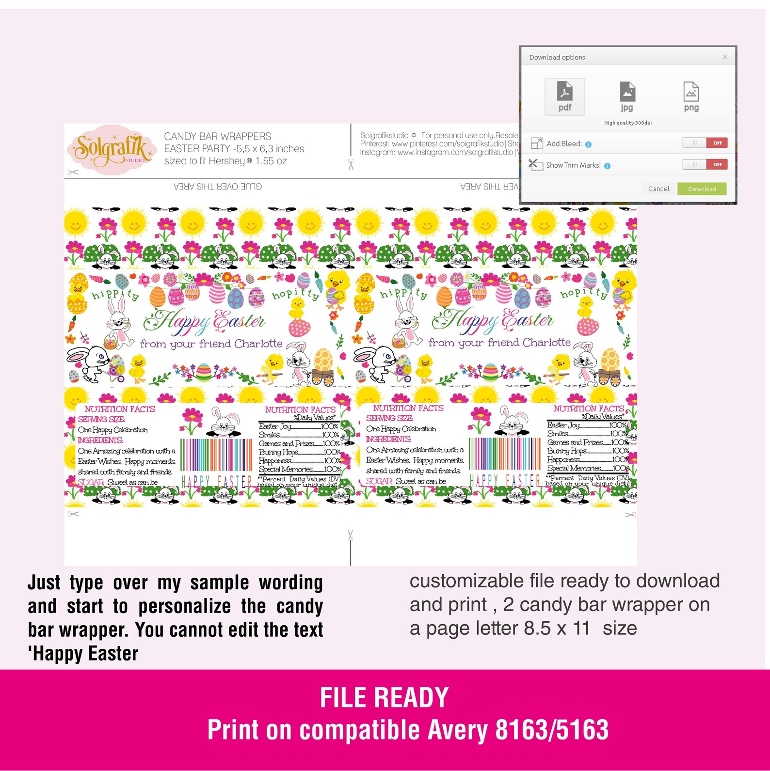 Easter Party Candy Bar Wrappers Editable Template, Easter Hershey Bar ...