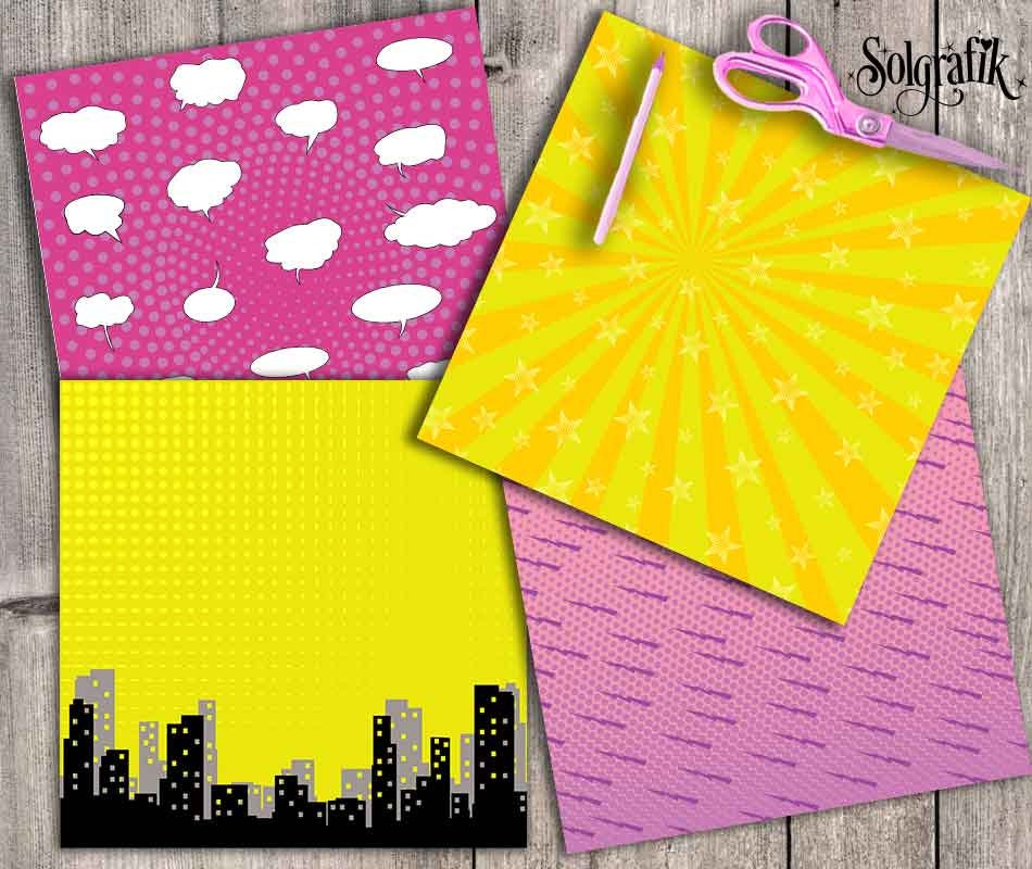 Superhero Girl Digital Paper Pack Comic Book Pages,action Words,comic ...