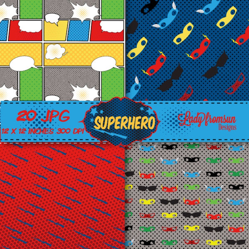Superheroe-Papeles digitales para album de recortes tema | Etsy