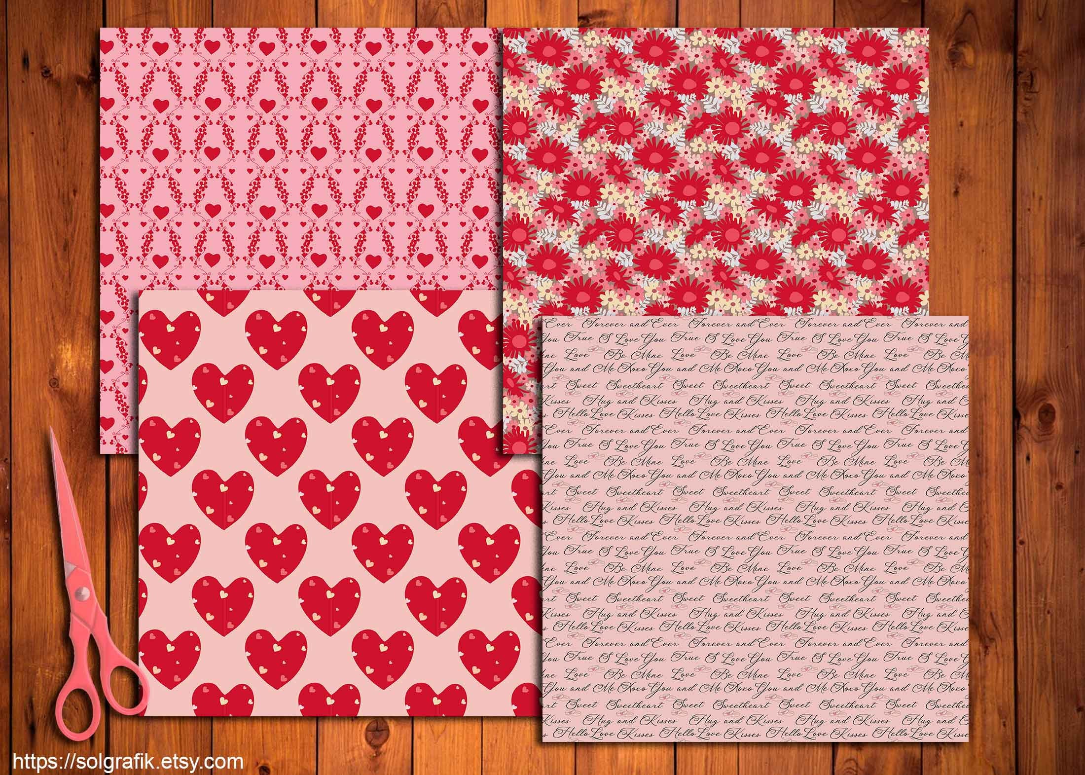 Valentines Day Digital Papers, Romantic Scrapbook Paper, Seamless ...