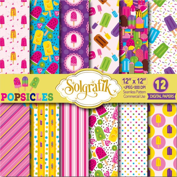 Popsicles Digital Papers , ice creams, ice lollies, popsicles, ice pop ...