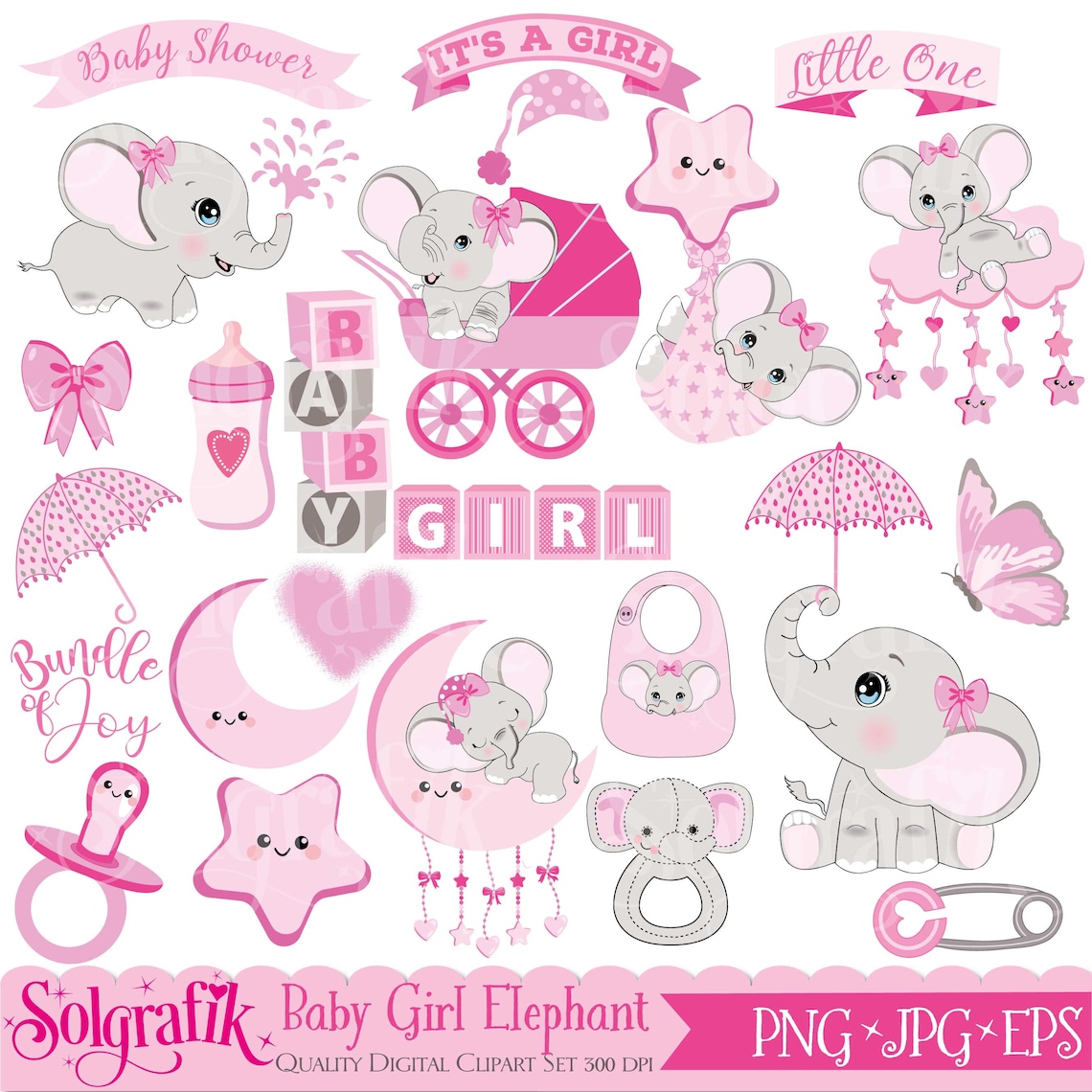 Baby Girl Elephant Clipart, Pink Elephant Clipart, Newborn Elephant ...