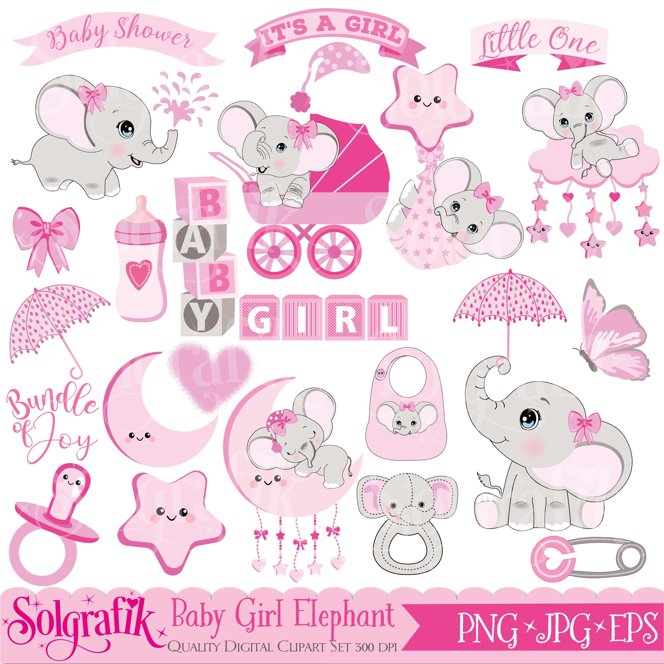 Baby Girl Elephant Clipart, Pink Elephant Clipart, Newborn Elephant ...