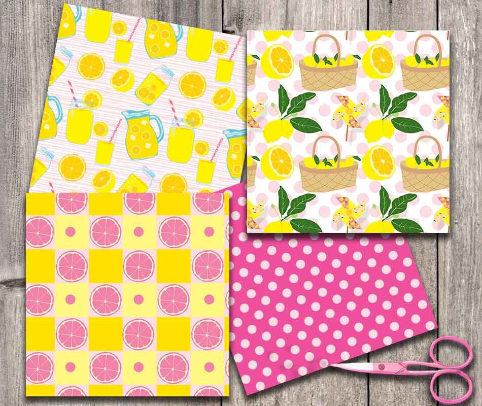 Pink Lemonade Paper Pack, Picnic Paper, Chevron, Polka Dots, Stripes ...