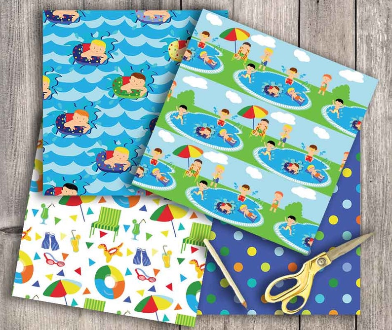 Boys Pool Party Digital Paper Pack Pool Party - Etsy