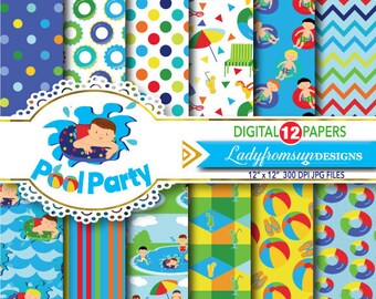 Girls Pool party digital paper pack pool party