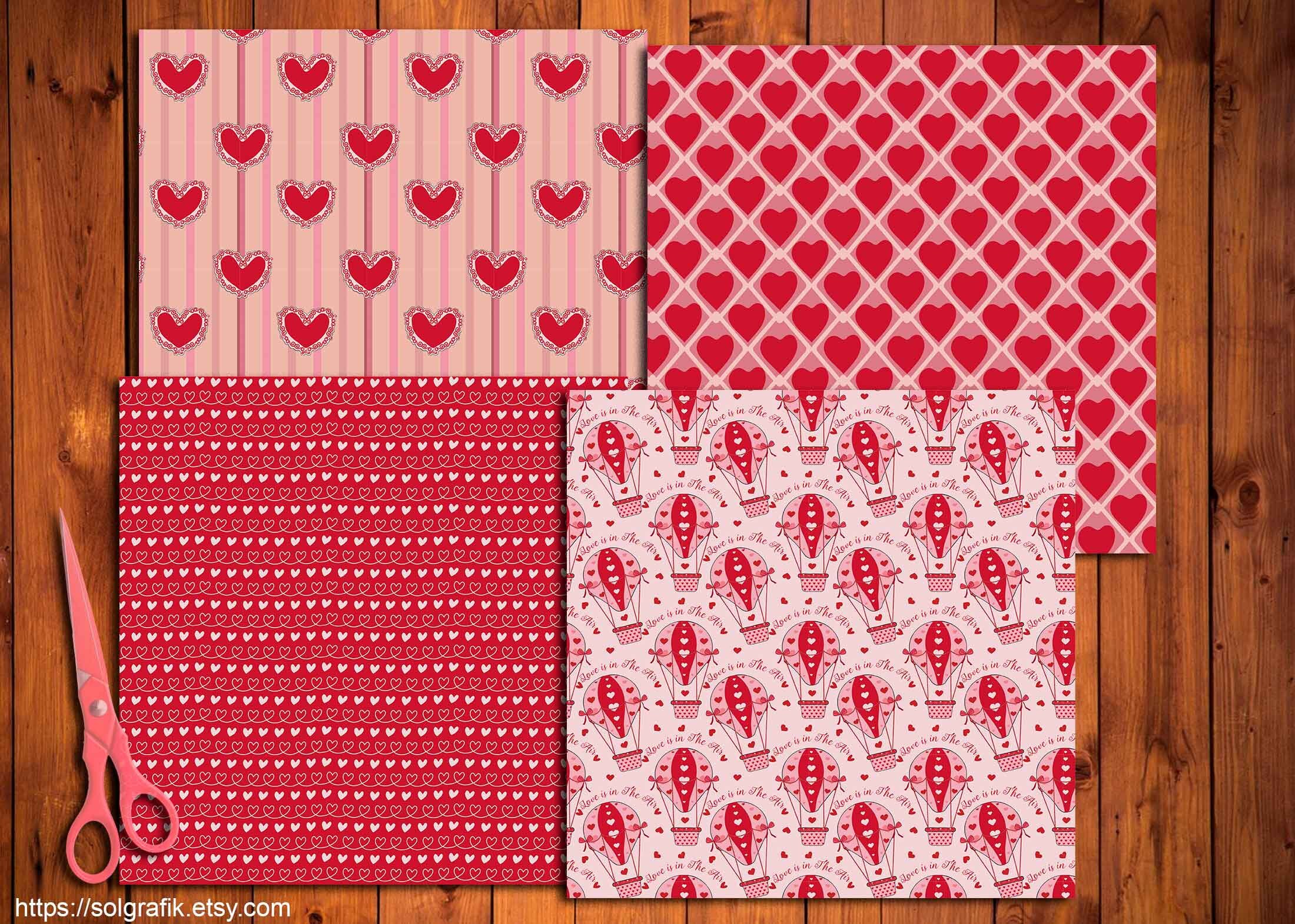 Valentines Day Digital Papers, Romantic Scrapbook Paper, Seamless ...