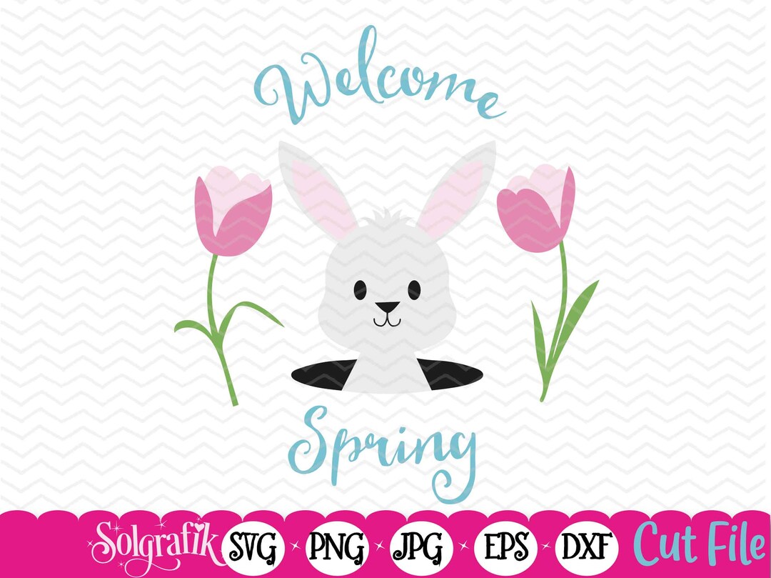 Welcome Spring With Tulips SVG, Cut File, Easter Bunny SVG, SVG Animal ...