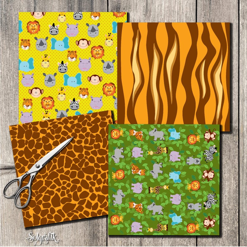 Jungle Friends Digital Papers, Safari Jungle Animal Digital ...