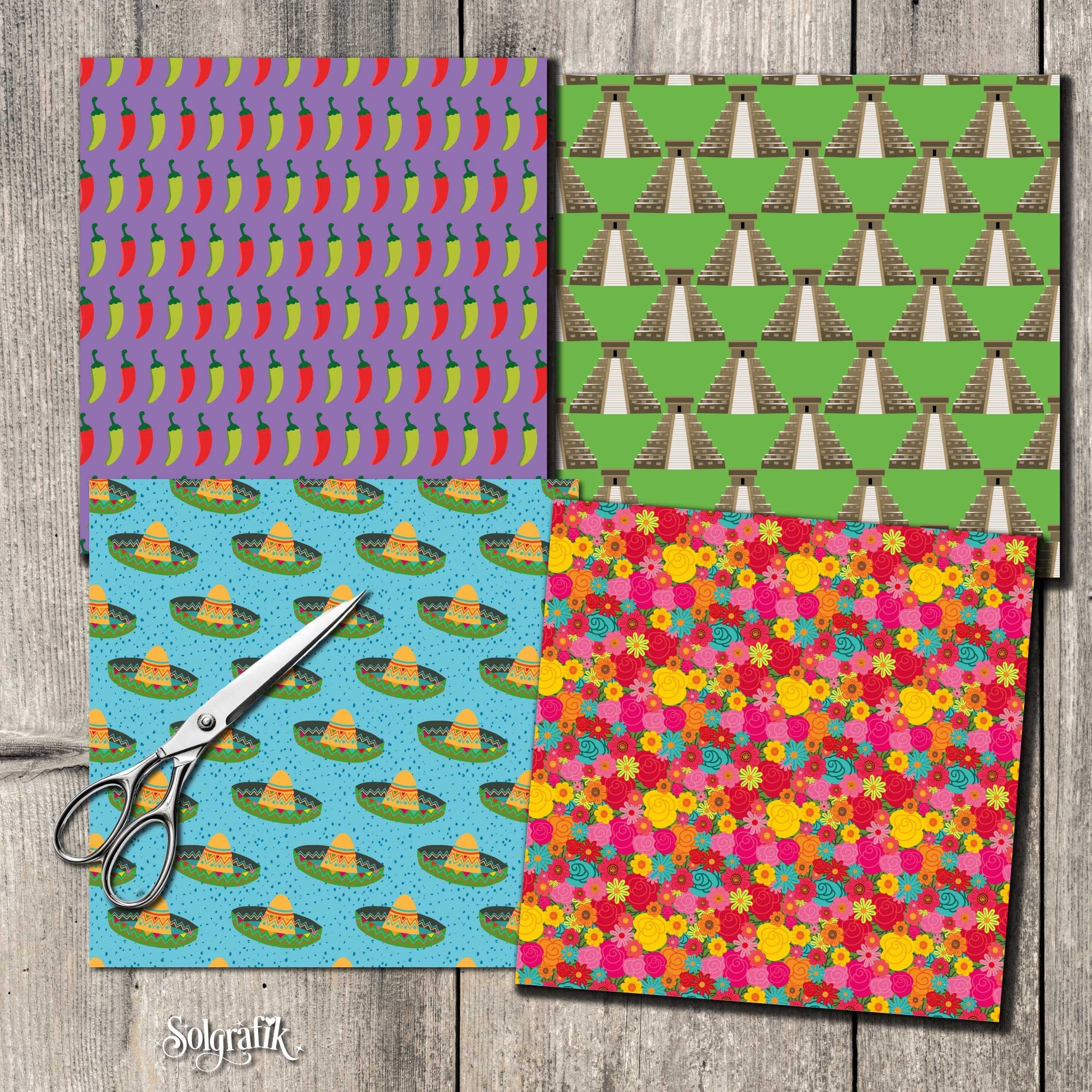 Mexican Party Digital Paper, Fiesta Mexicana, Flores, Maraca, 5 De Mayo ...