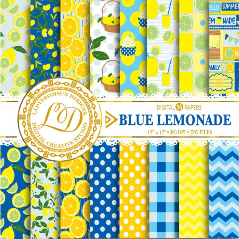 Blue Lemonade Paper Pack Picnic Paper chevron polka dots | Etsy