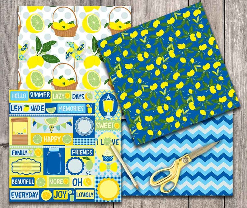 Blue Lemonade Paper Pack, Picnic Paper, Chevron, Polka Dots, Stripes ...