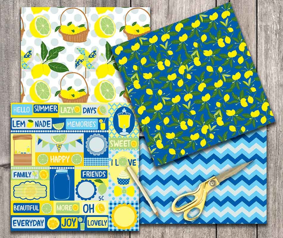 Blue Lemonade Paper Pack, Picnic Paper, Chevron, Polka Dots, Stripes ...