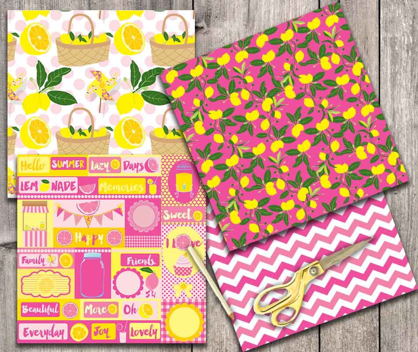 Pink Lemonade Paper Pack, Picnic Paper, Chevron, Polka Dots, Stripes ...