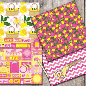 Pink Lemonade Paper Pack, Picnic Paper, Chevron, Polka Dots, Stripes ...