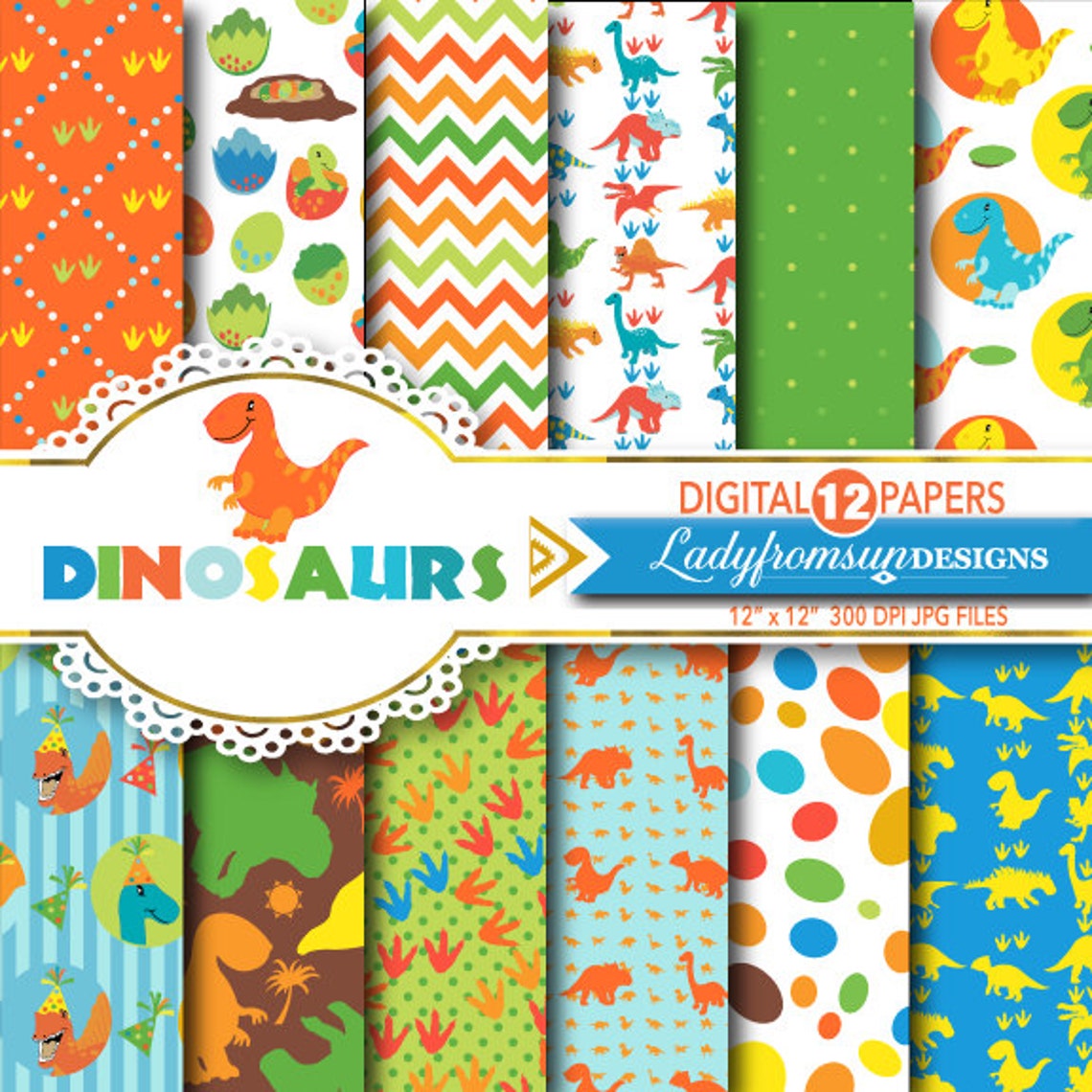 Dinosaurs Digital paper pack Dinosaur background boy | Etsy